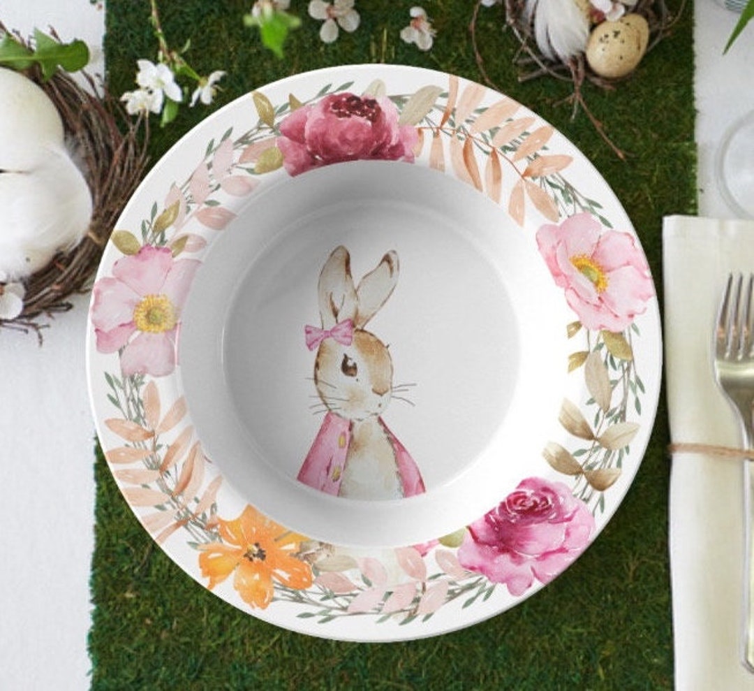 Easter Bunny Dinner Bowl, Floral Bunny Rabbit Bowl Set, Spring Bunny ...