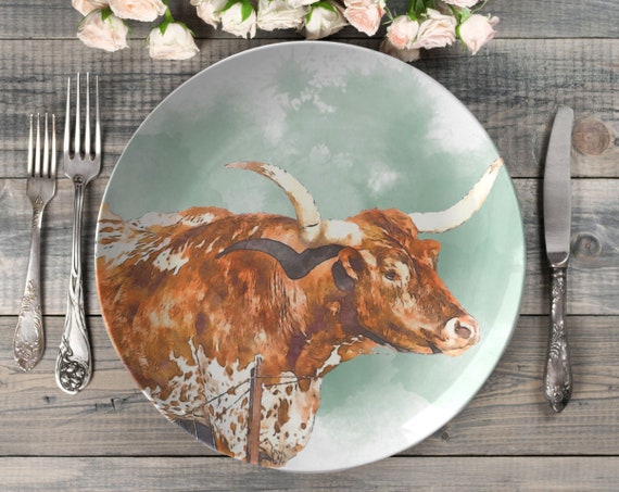 Longhorn Farmhouse Dinner Plate Longhorn Cow Plate Western - Etsy