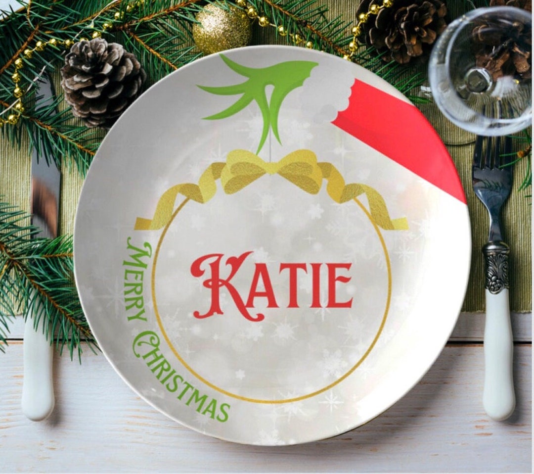 Personalized Kids Christmas Plate , Customized Grinch Plate , Christmas ...
