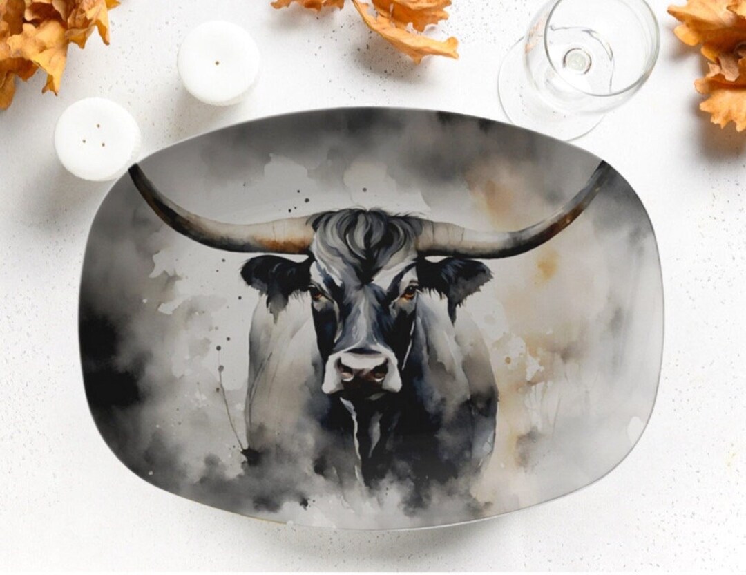 Western Longhorn Bull Serving Platter, Country Farm Cow Plate ...