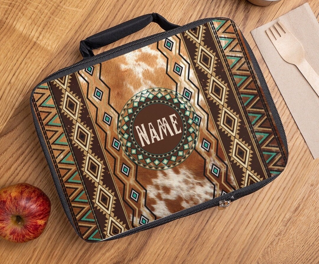 Western Cowhide Print Lunch Bag , Personalized Lunch Box , Monogrammed ...