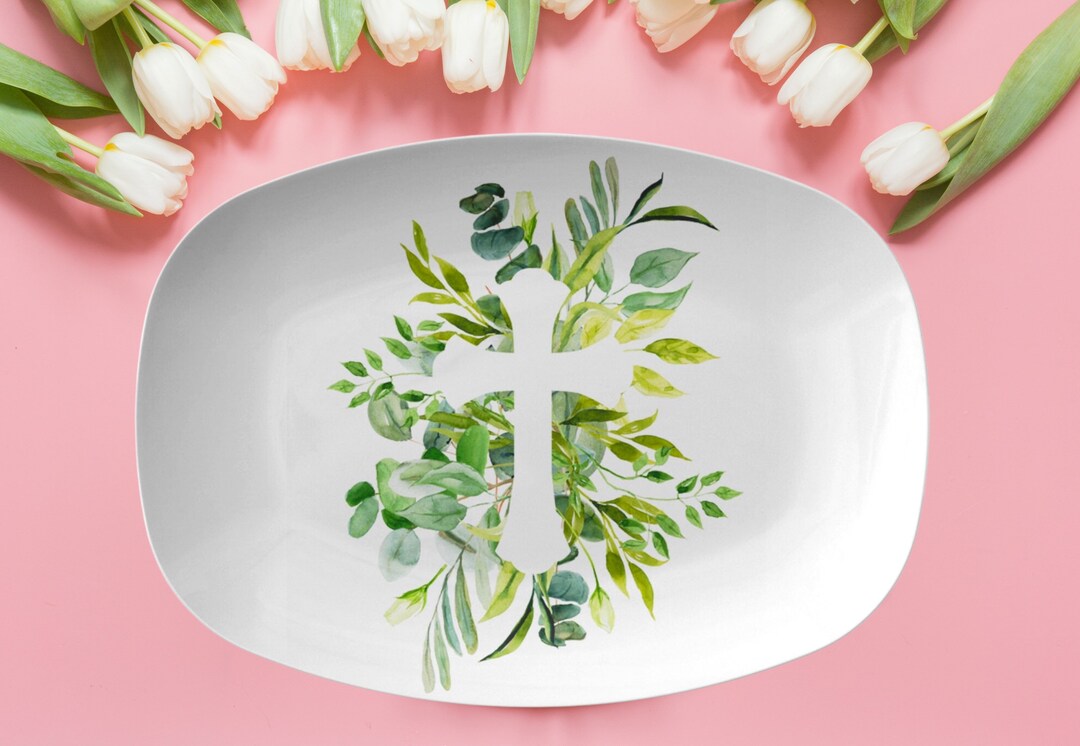 Christian Cross Floral Serving Platter | Easter Serving Dish ...