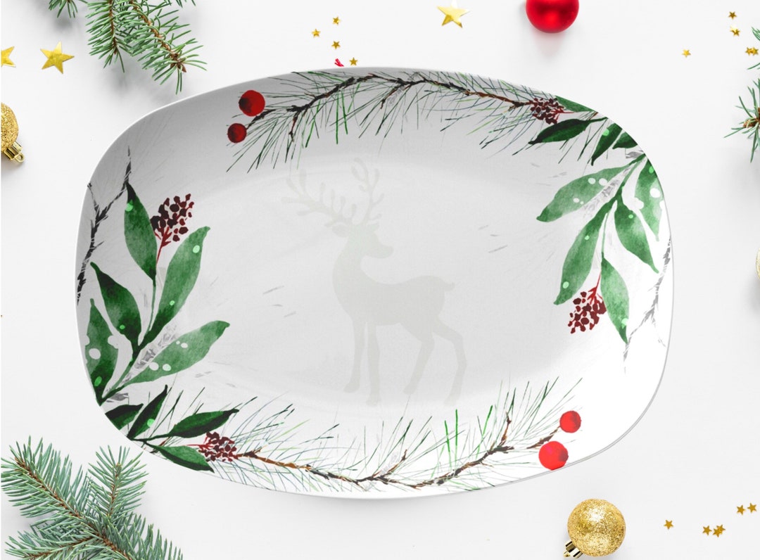 Christmas Platter, Holiday Serving Platter, Santa Reindeer Platter ...