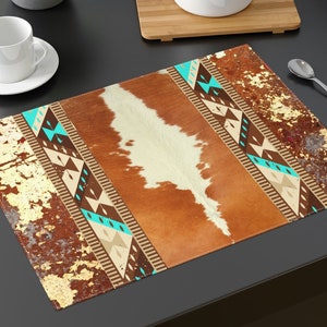 Western Cowhide Print Placemat , Cow Hide Printed Place Mat ...