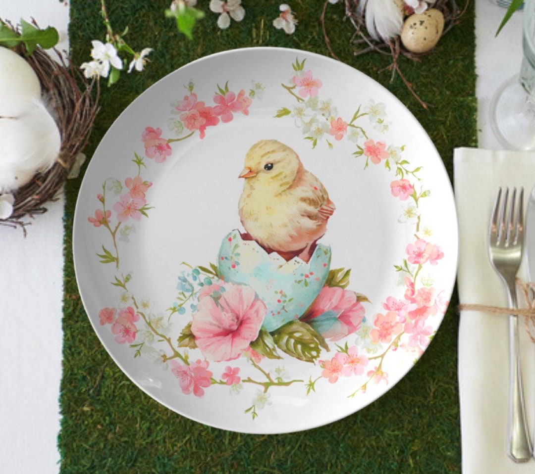 Easter Chick Dinner Plate | Floral Spring Chicken Plate | Easter ...