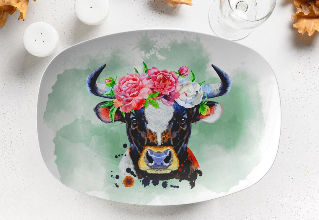 Farm Cow Serving Platter | Floral Cow Platter | Farmhouse Dinnerware ...