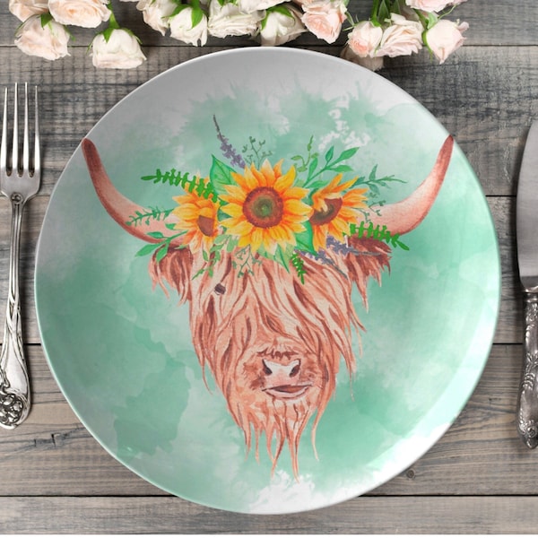 Floral Highland Cow Plates - Etsy
