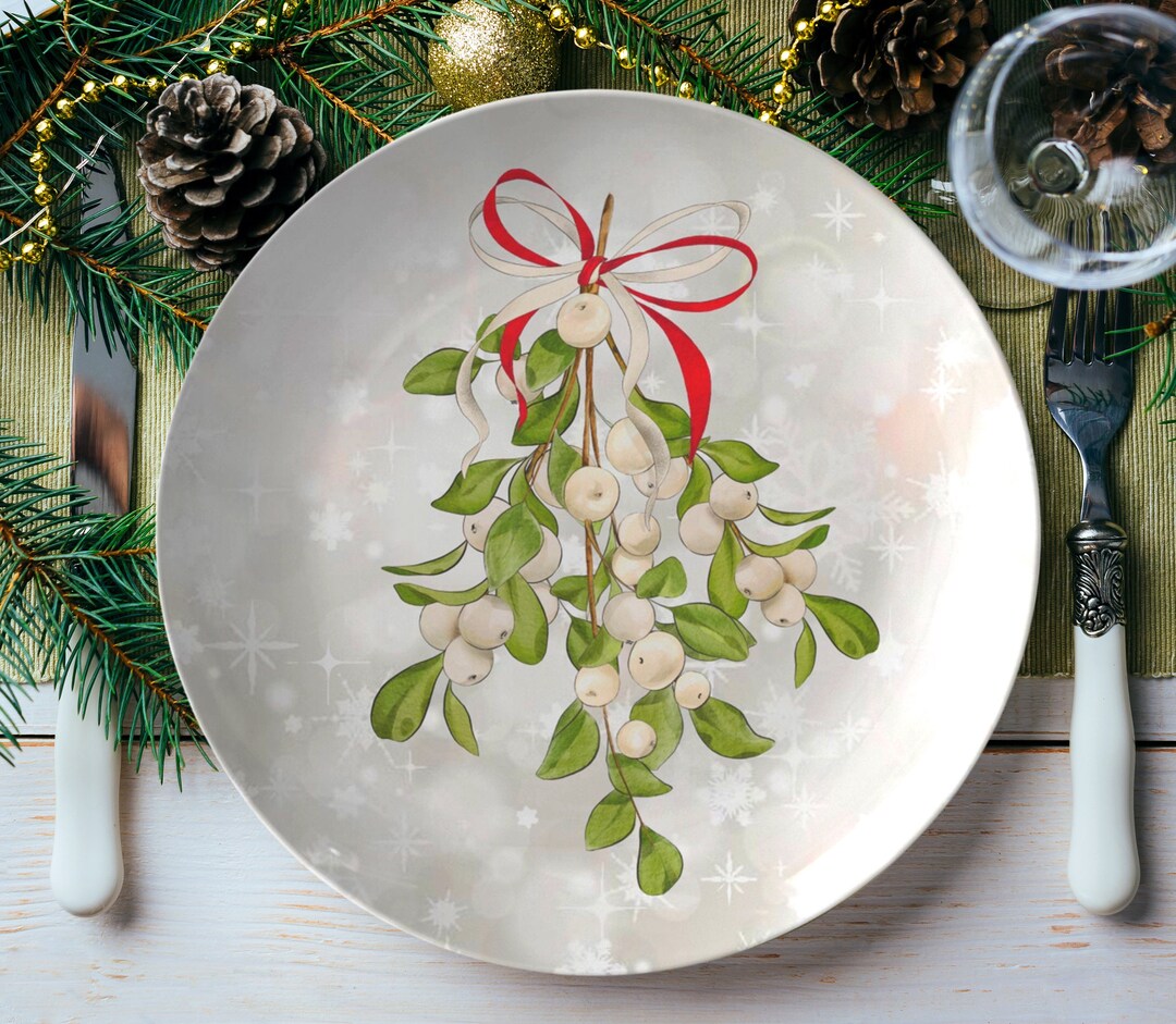 Christmas Mistletoe Plate Christmas Plate Set 10 Dinner Plates Holiday ...