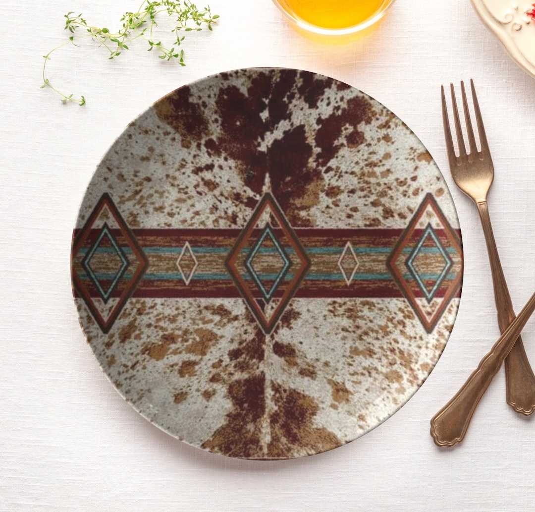 Western Cow Print Dinner Plate Southwestern Plates Set - Etsy