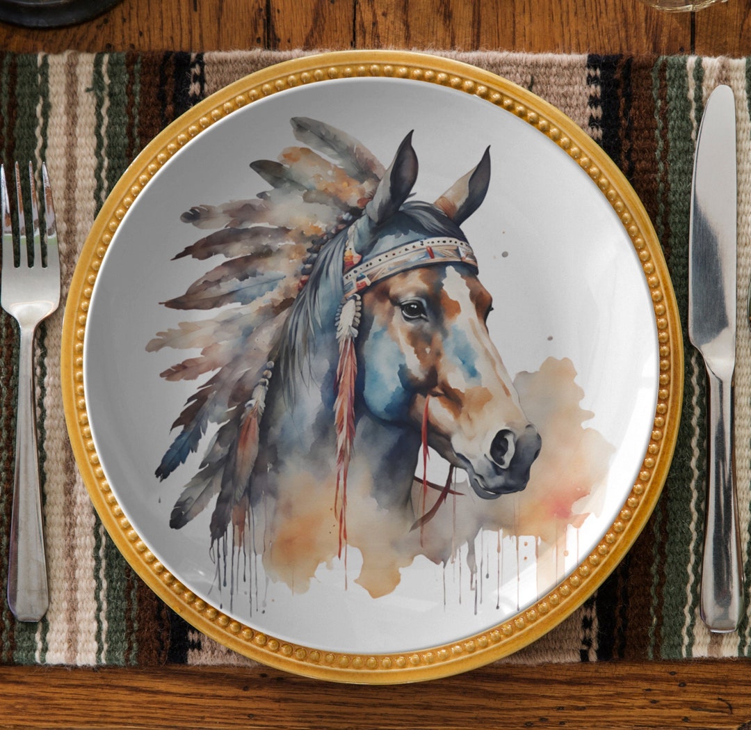 Western Horse Native American Dinner Plate, Southwestern Dinnerware ...