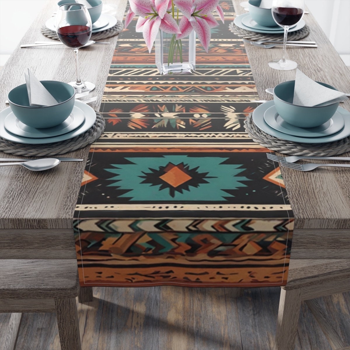 Southwestern Boho Table Runner, Western Style Table Runner, Tribal ...