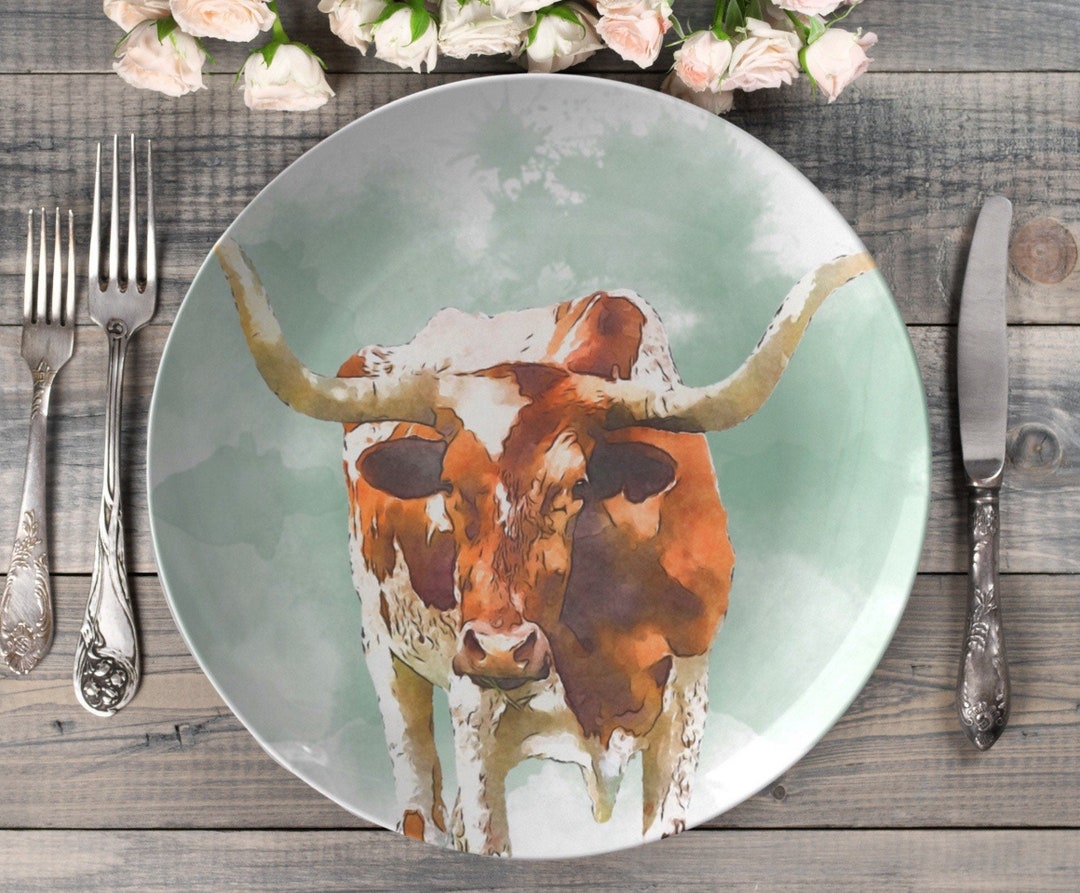 Longhorn Farmhouse Dinner Plate | Longhorn Cow Plate | Western Plates ...