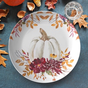 Fall Floral Pumpkin Plate | Thanksgiving Plates | White Pumpkin Plate ...