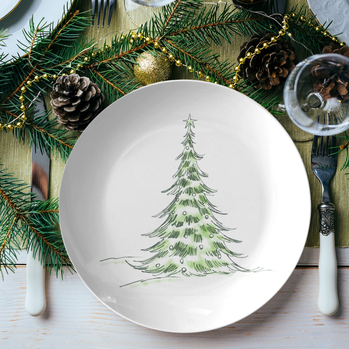 Christmas Tree Plate Set Holiday Plates Merry Christmas - Etsy