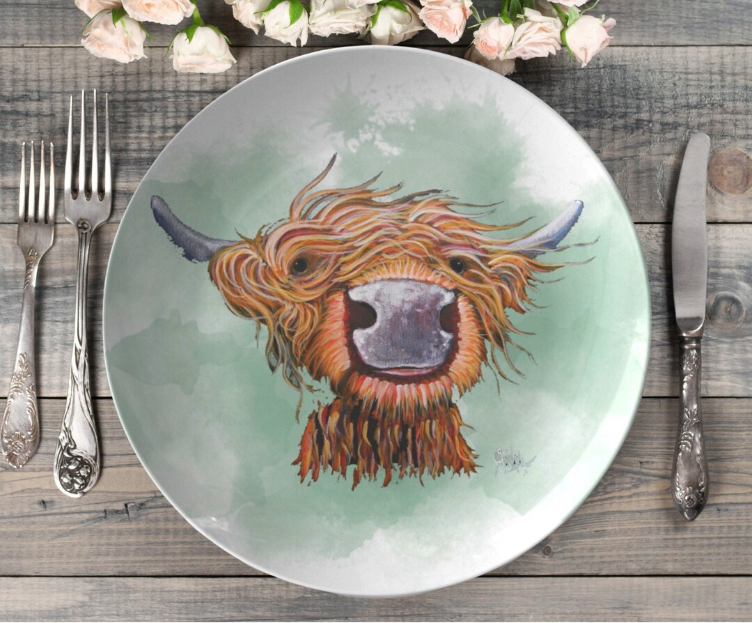 Farm Cow Plate Highland Cow Dinner Plate Farmhouse Dinnerware Cattle ...