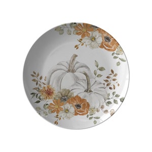 Fall Pumpkins Dinner Plate White Floral Pumpkins Plate Thanksgiving ...
