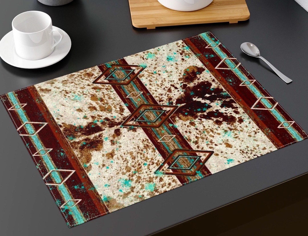 Western Cowhide Print Placemat | Cow Print Tribal Indian Place Mat ...