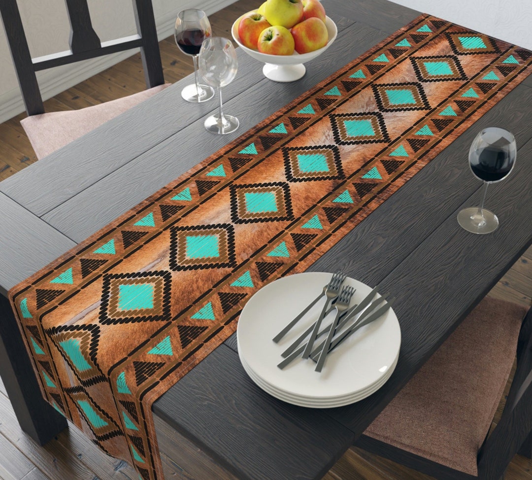 Cowhide Print Table Runner Western Boho Table Runner Southwestern Table ...