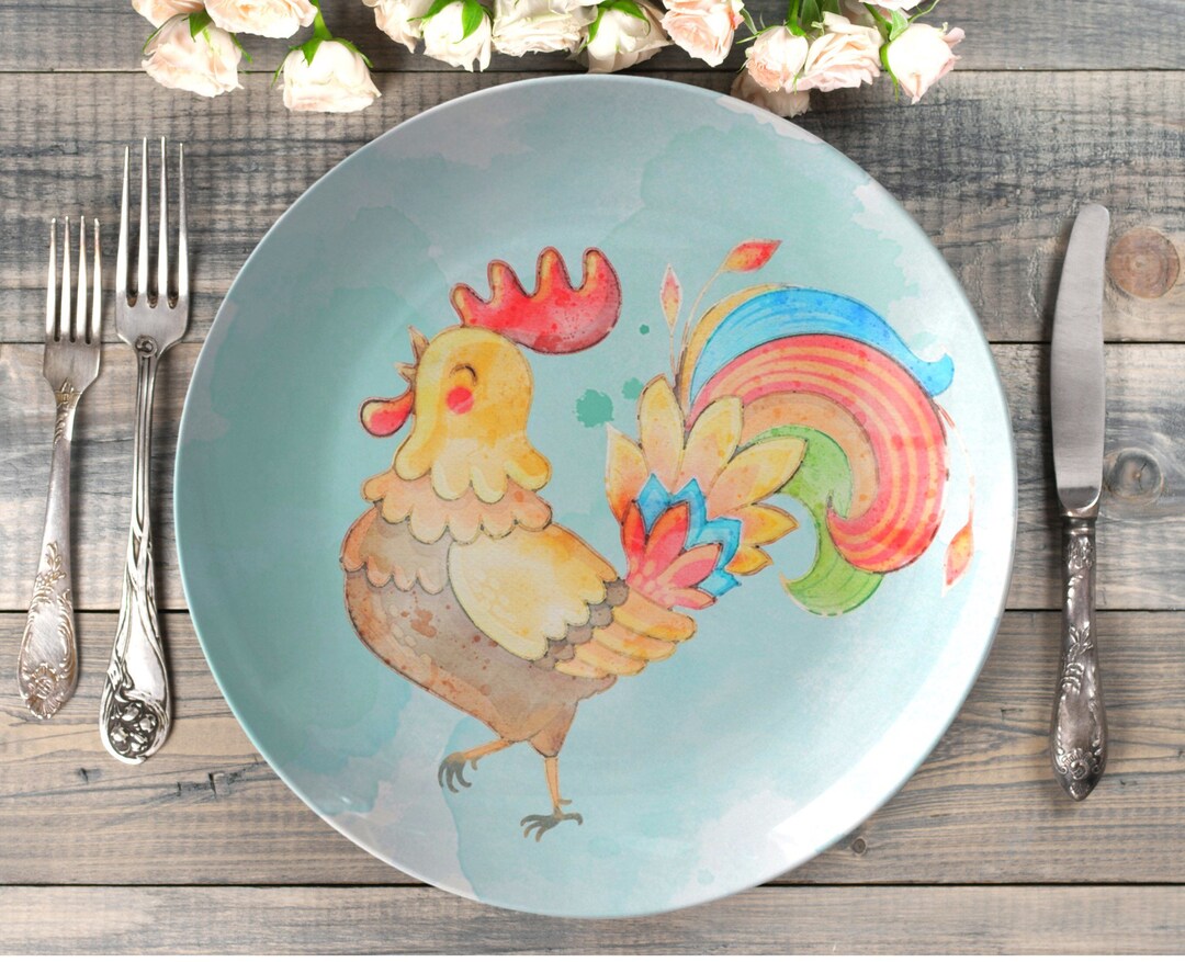 Country Farm Rooster Plate | Farm Chicken Dinner Plate | Farm Animals ...