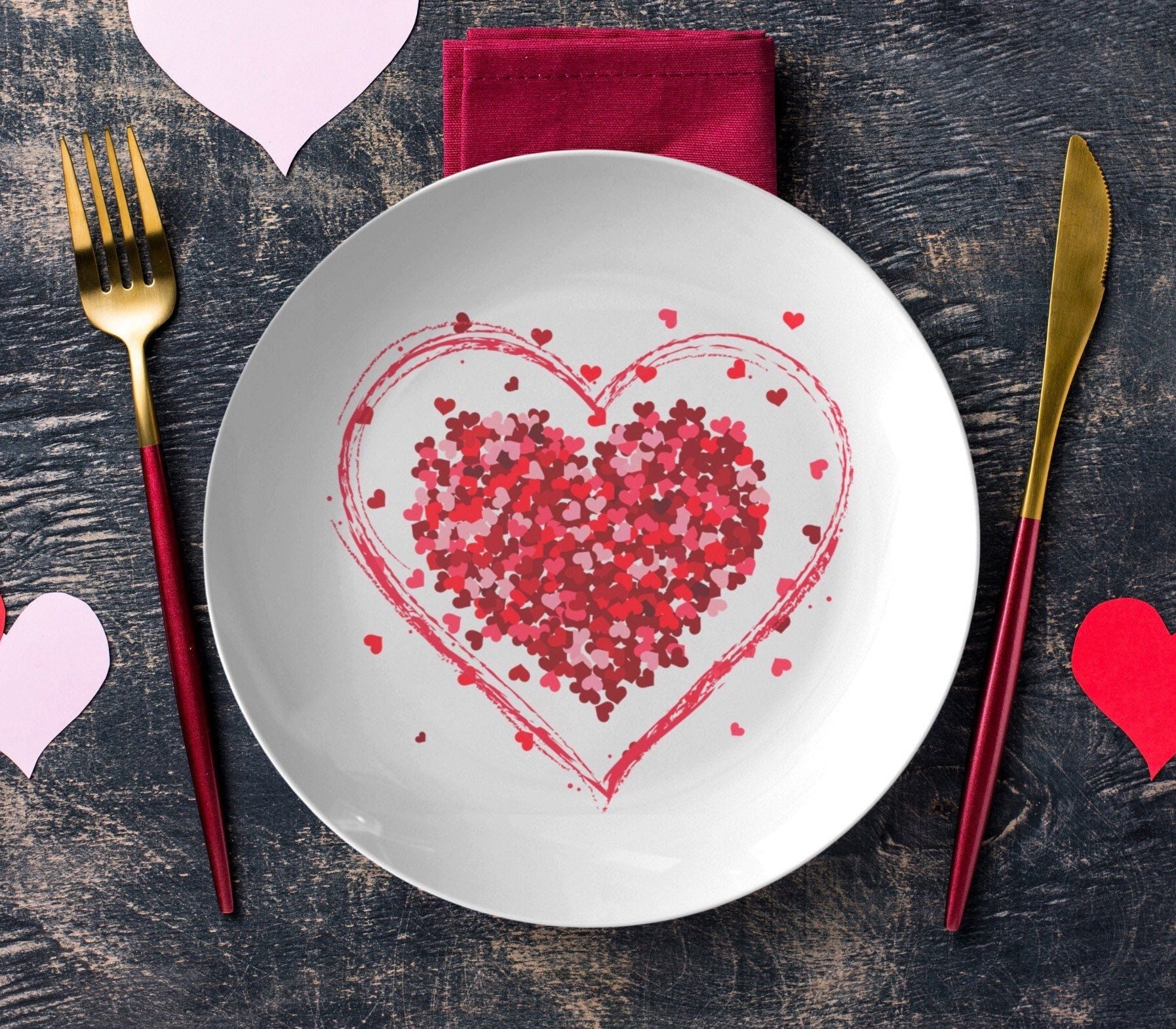 Heart Valentines Day Plate Red Sparkle Heart Dinner Plates - Etsy