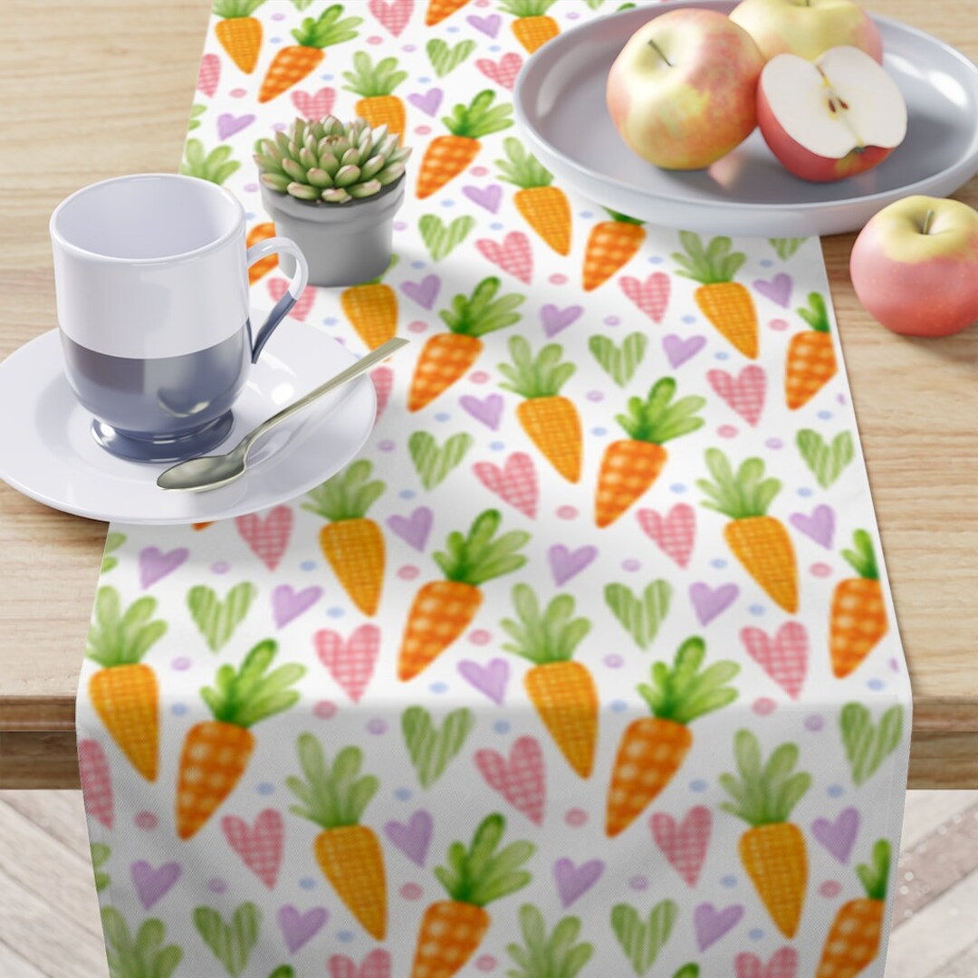 Easter Carrots & Hearts Table Runner, Bunny Carrots Table Linens, Easter Bunny Carrots Table ...