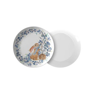 Bunny Rabbit Plate, Easter Bunny Dinner Plate, Blue Floral Spring Bunny ...