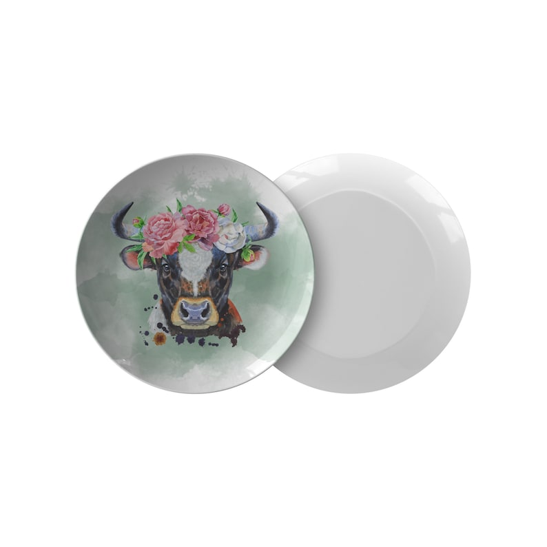 Farmhouse Cow Print Plate Floral Cow Dinner Plate Farm Cow - Etsy