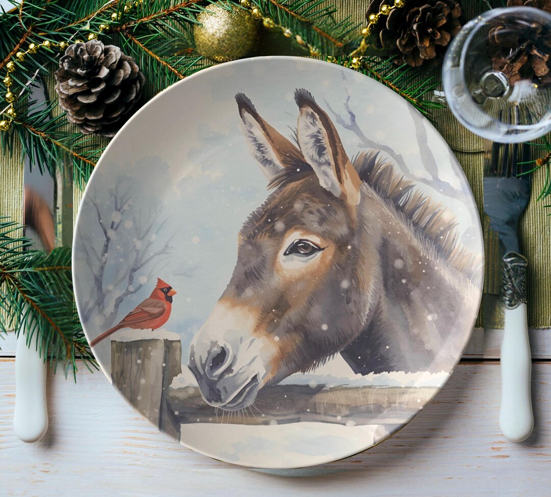 Christmas Donkey Dinner Plate, Winter Plate Set, Farmhouse Christmas ...