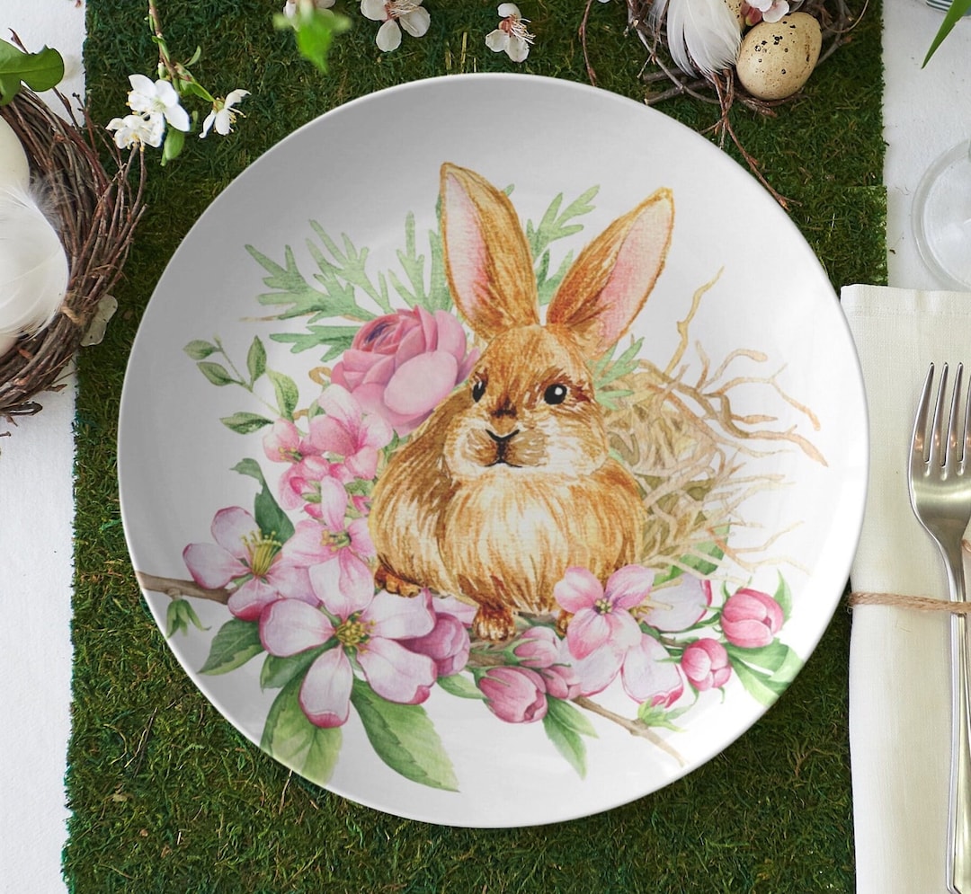 Easter Bunny Dinner Plate, Floral Bunny Rabbit Plate Set, Spring Dishes ...