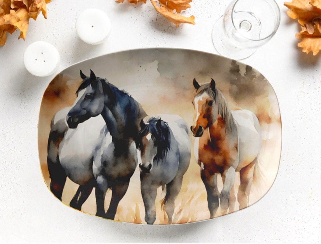 Western Horses Serving Platter , Wild Horse Stallions Platter , Ranch ...