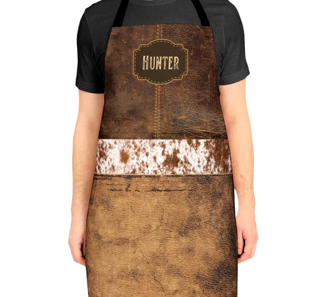 Personalized Cowhide Print Kitchen Apron, Custom Chef Apron, Western ...