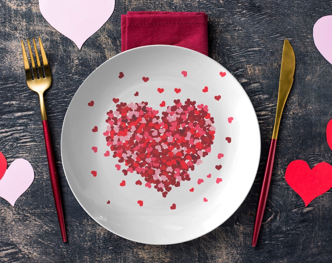 Valentines Heart Plate , Red & Pink Hearts Dinner Plate , Valentines ...
