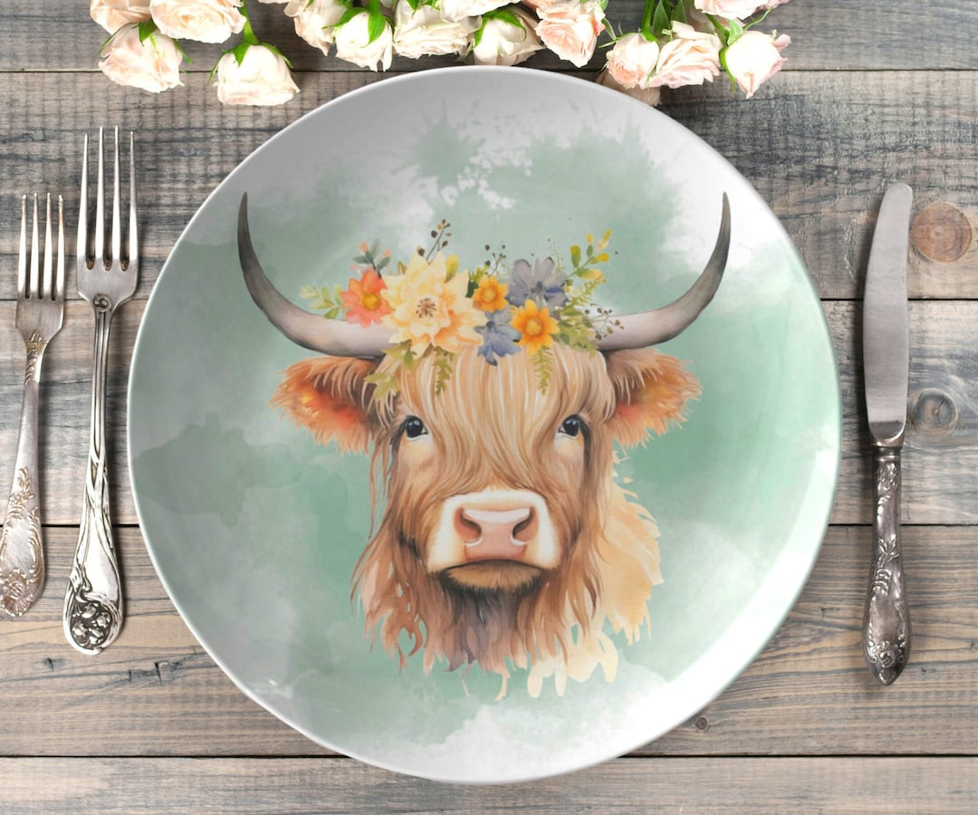 Farm Cow Plate | Highland Bull Dinner Plate | Farmhouse Dinnerware ...