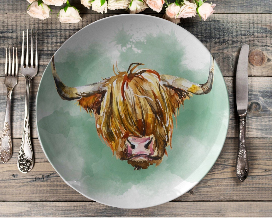 Farmhouse Cow Plate | Highland Cow Dinner Plate | Farm Cow Plate ...