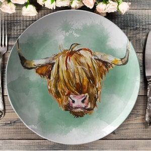 Farmhouse Cow Plate | Highland Cow Dinner Plate | Farm Cow Plate ...