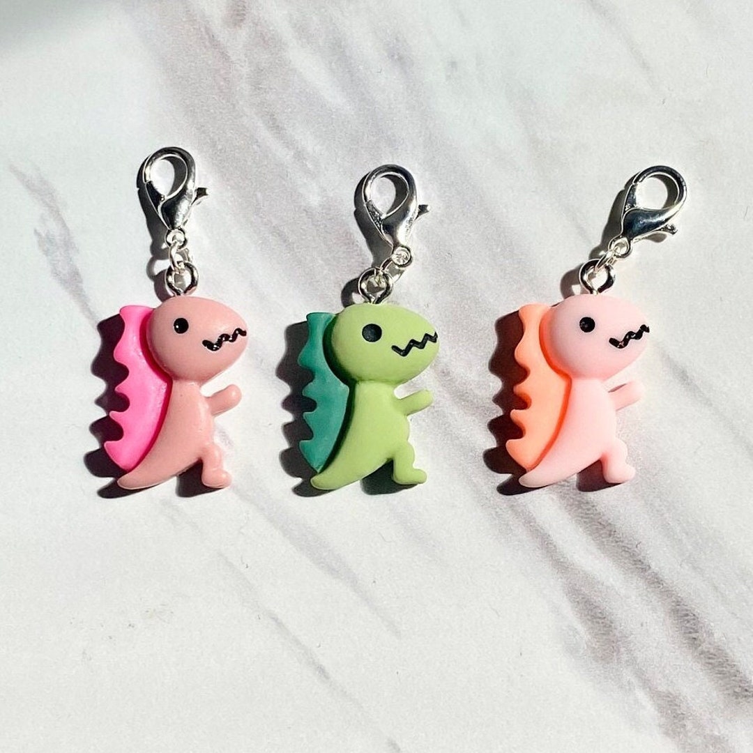 Dinosaur Badge Reel Charm, Zipper Pull, Charm, Bracelet Charm, Keychain ...