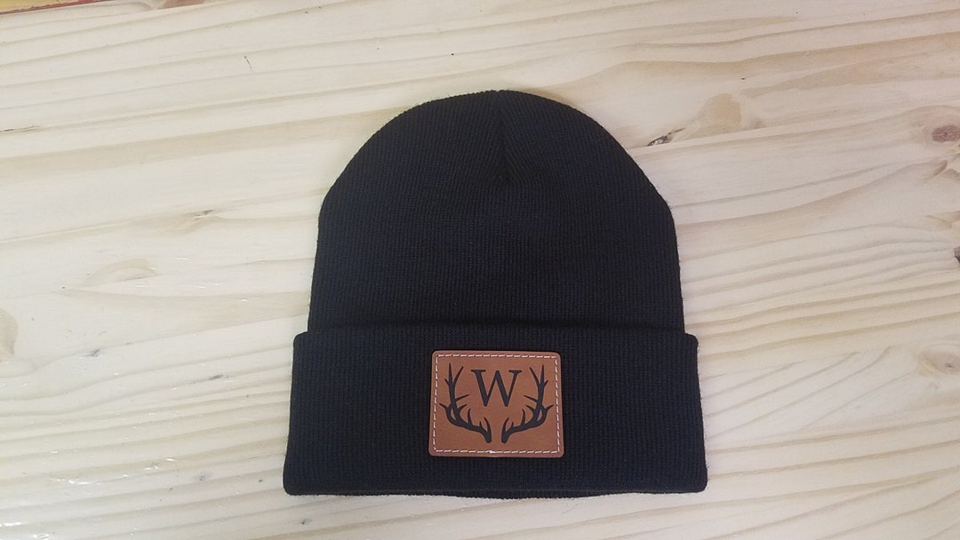 Deer Hunting Beanie, Deer Hunter Hat, Antler Monogram Leather Patch ...
