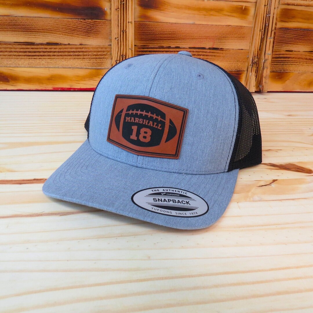 Football Personalized Player Number Leather Patch Hat | Personalized ...