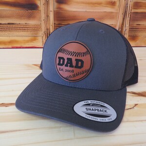 Baseball Dad Estalished Date Leather Patch Hat | Retro Trucker Snapback ...