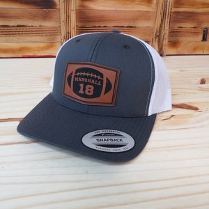 Football Personalized Player Number Leather Patch Hat | Personalized ...