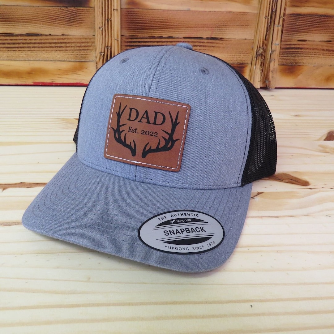 Dad Established Date Leather Patch Hat With Sewn Edge | Retro Trucker ...