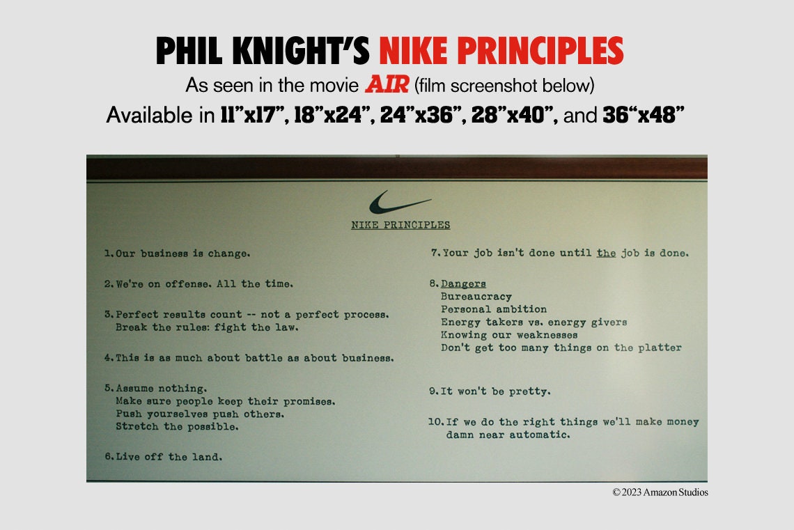 Phil Knight Nike Principles, "air" Movie, 11"x17", 16”x20”, 18"x24", 22 ...