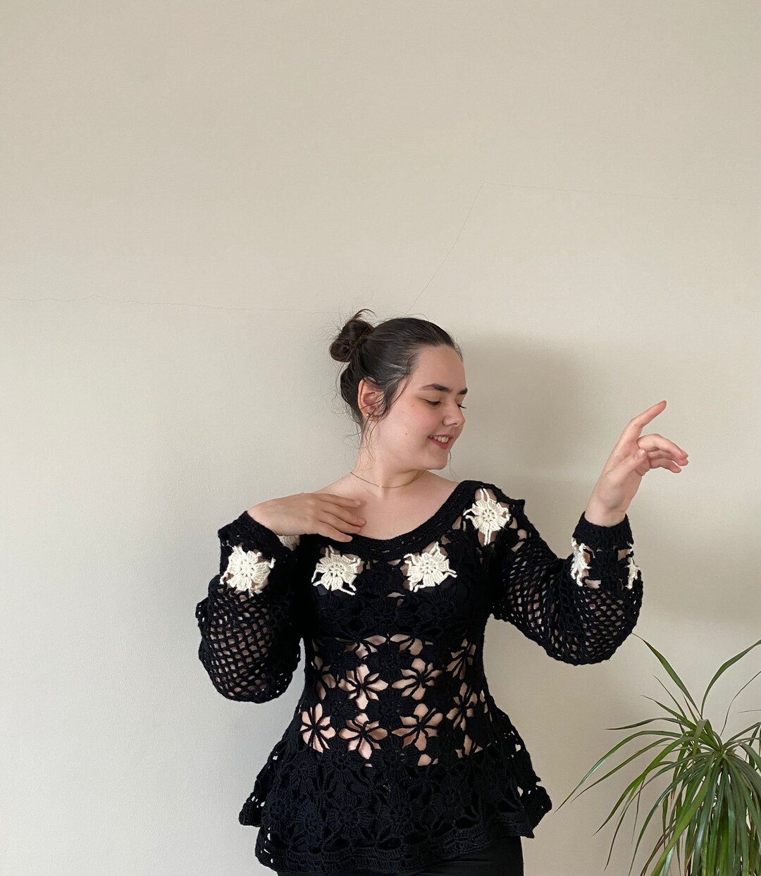 Crochet Black&white Squares Blouse - Etsy