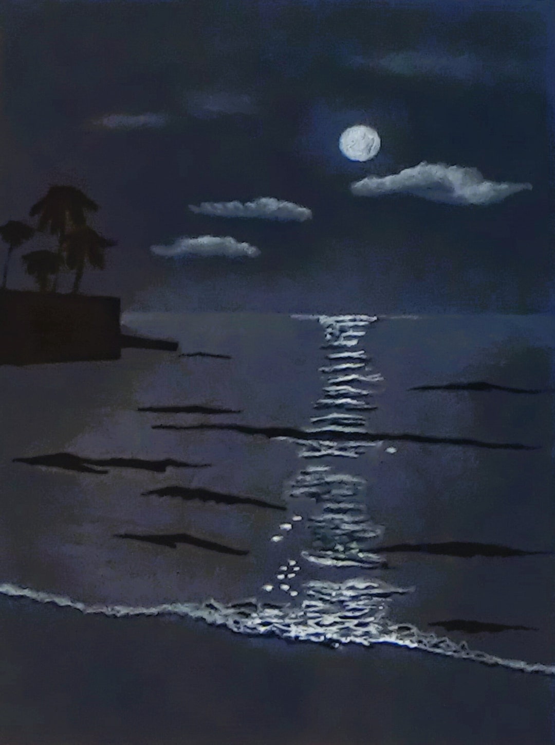 Full Moon Over Ocean Moonlight Scene Point of Rocks Beach Full Moon ...