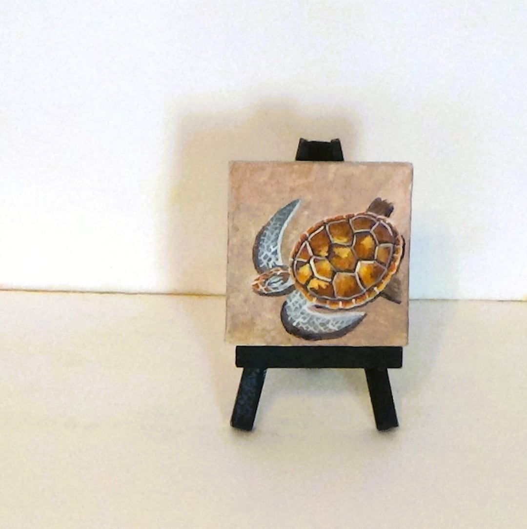 Baby Sea Turtle, Original Acrylic Painting - With Easel. - Etsy