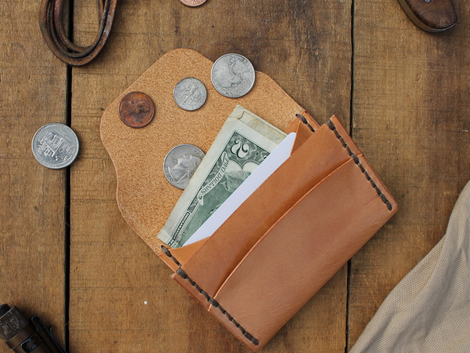 Leather Coin Pouch Style Wallet W/ Flap Opening | Handmade Full Grain ...