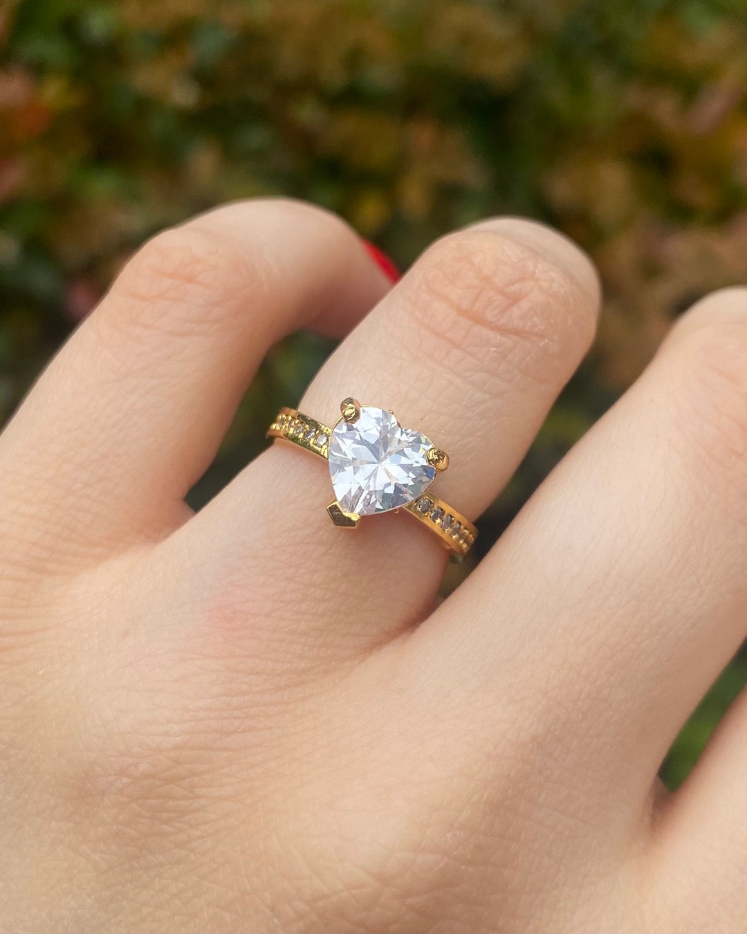 Gold Plated Heart Solitaire Ring Heart Shaped Engagement Ring ...