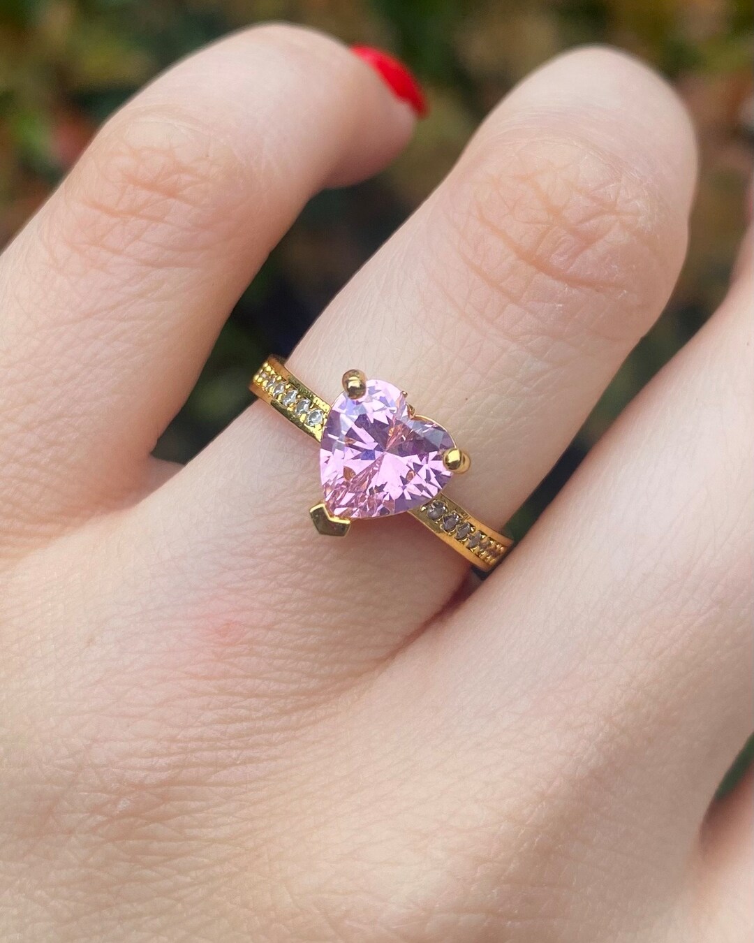 Gold Plated Heart Solitaire Ring Heart Shaped Engagement Ring ...