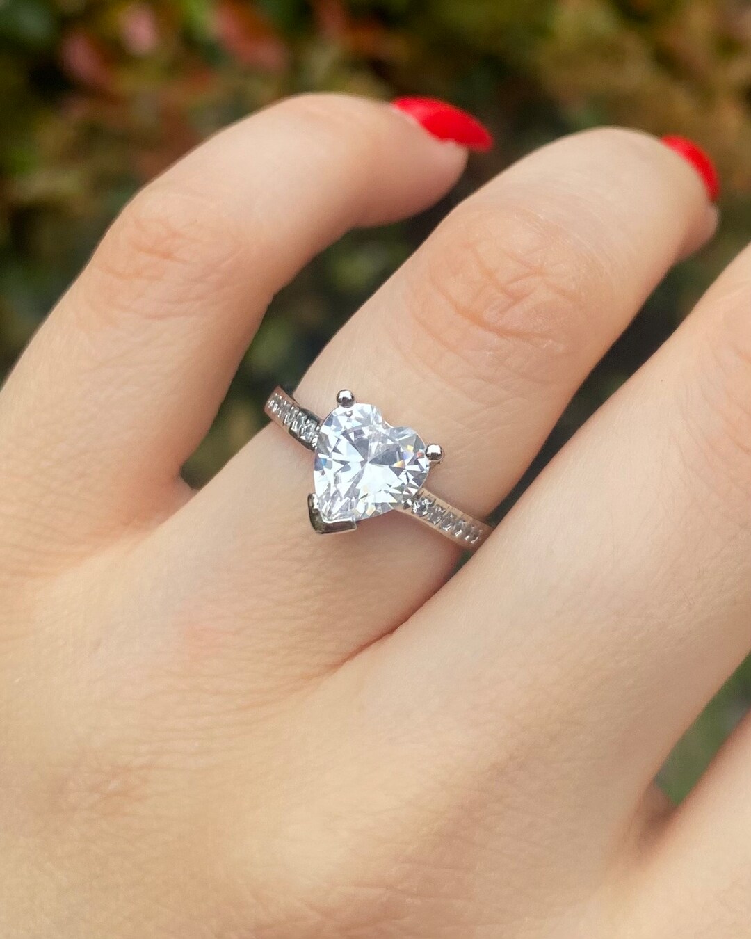 Rhodium Plated Heart Solitaire Ringheart Shaped Engagement ...