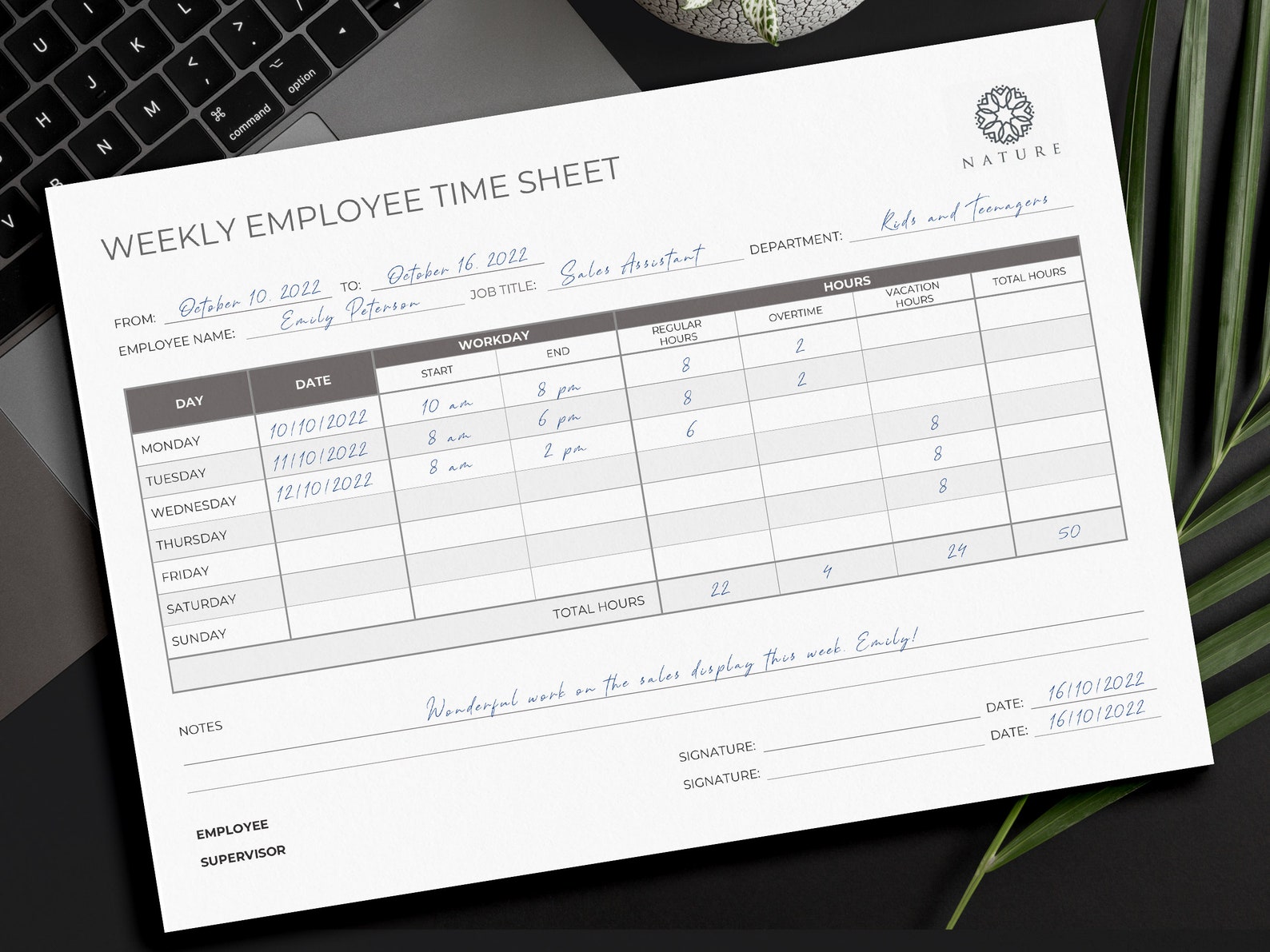 Employee Timesheet - Weekly | Editable and Printable | Time Card | Work ...
